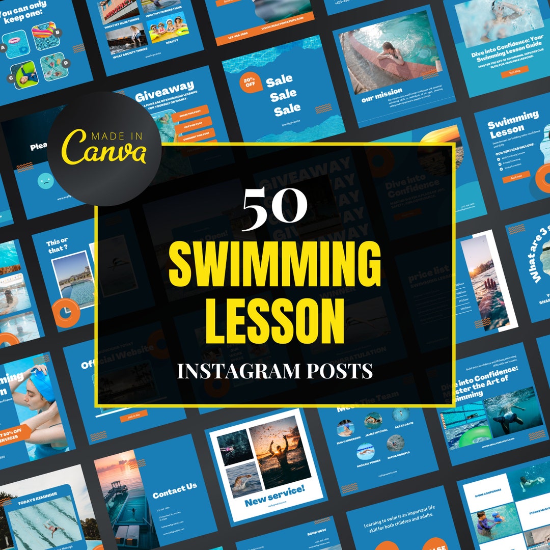 Swimming Lesson Canva Template, Swimming Instagram Posts, Swimming ...