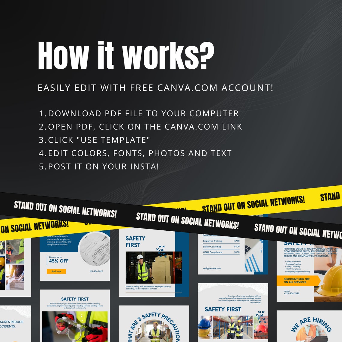 Workplace Safety Canva Templates | Editable Instagram Posts for Safety ...