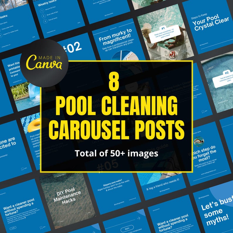 Pool Cleaning Carousel Posts, Pool Cleaning Canva Template, Pool ...