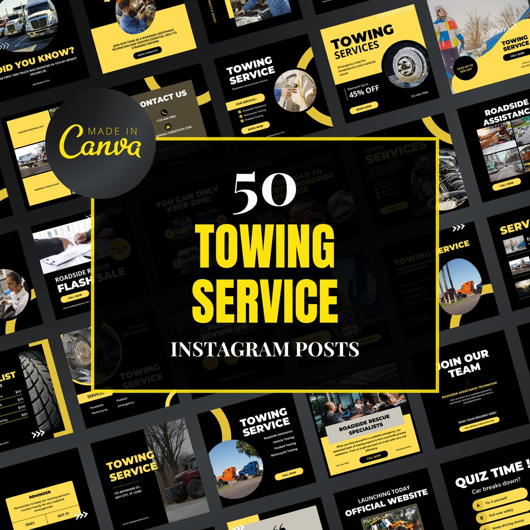 Towing Service Canva Template, Auto Towing Company, Towing Service ...