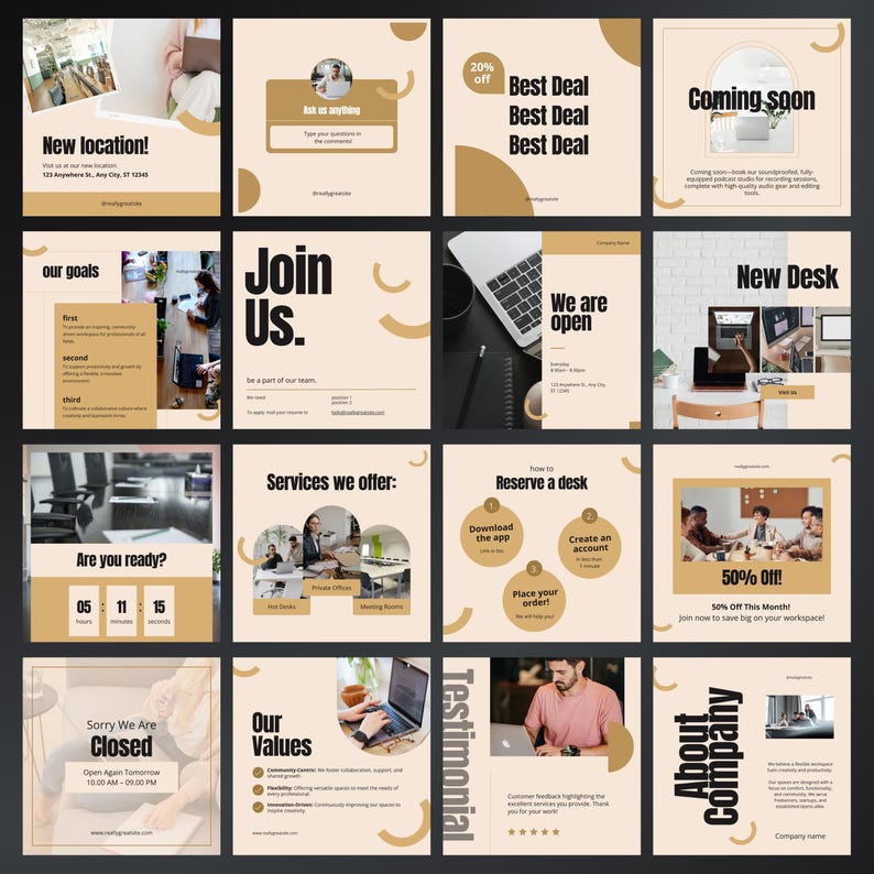 Co-working Space Canva Templates | Editable Instagram Post Kit for ...