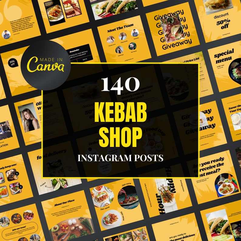 Kebab Shop Canva Template, Kebab Store Restaurant Instagram Posts ...