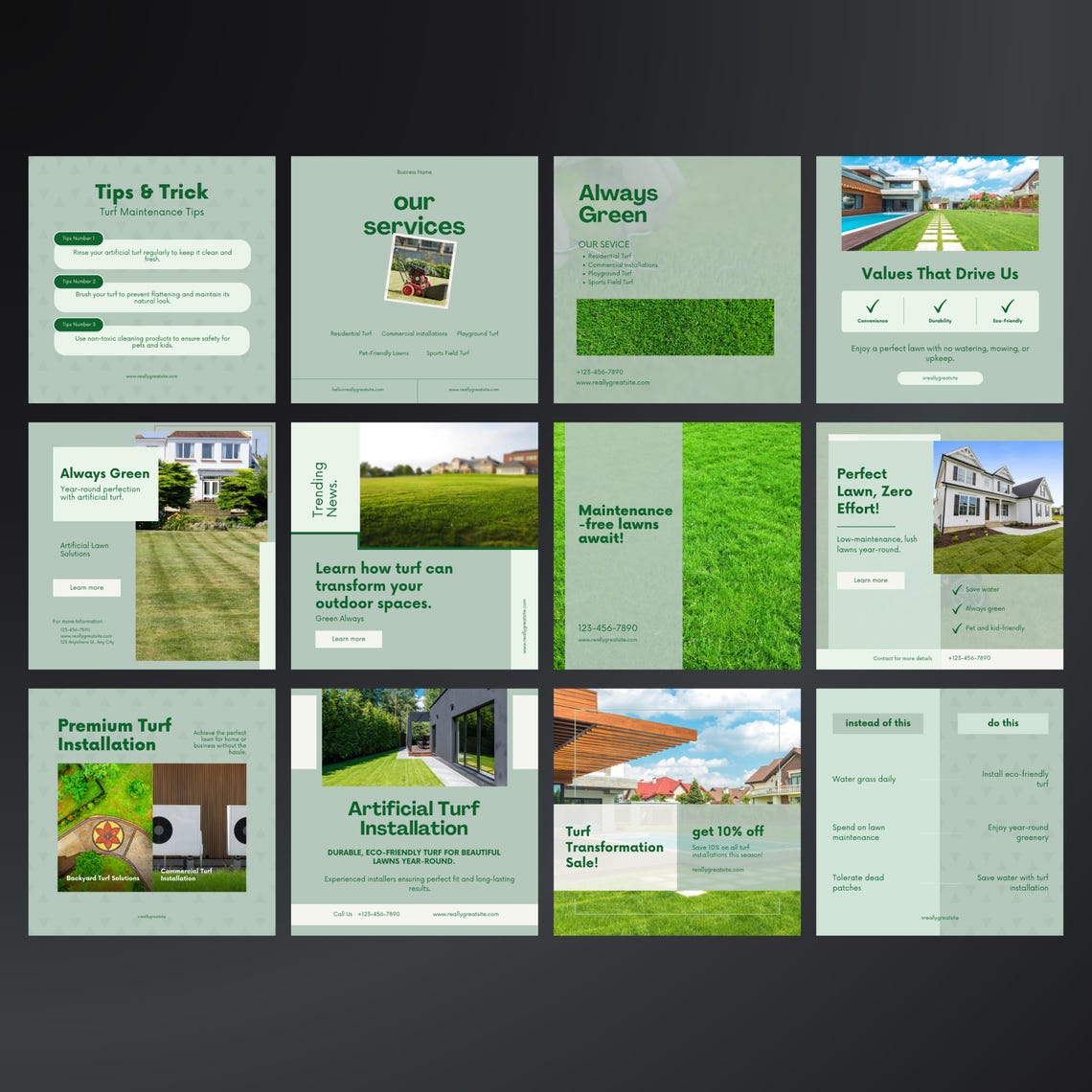 Artificial Turf Installation Service Canva Template, Artificial Turf ...