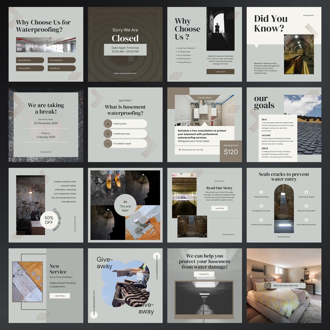 Basement Waterproofing Service Canva Template, Basement Waterproofing ...
