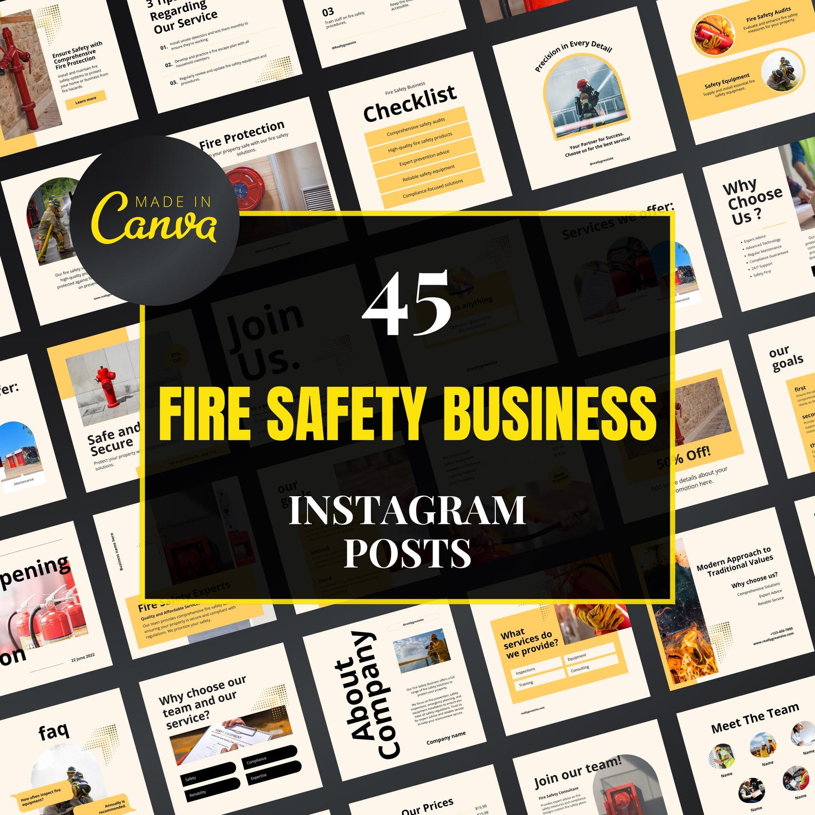 Fire Safety Instagram Templates | Editable Canva Posts - Etsy