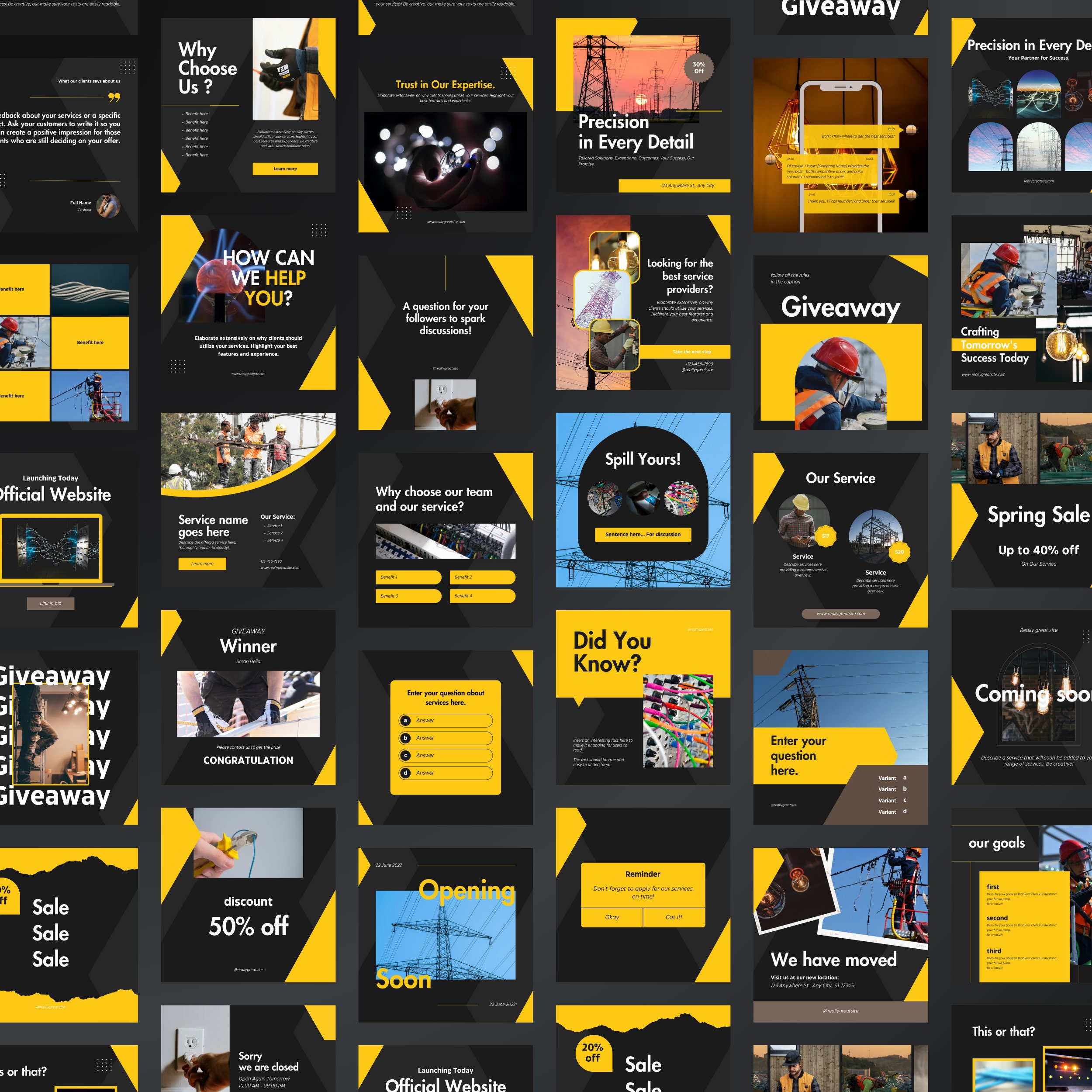 Electrical Services Canva Template, Electrician Instagram Posts ...