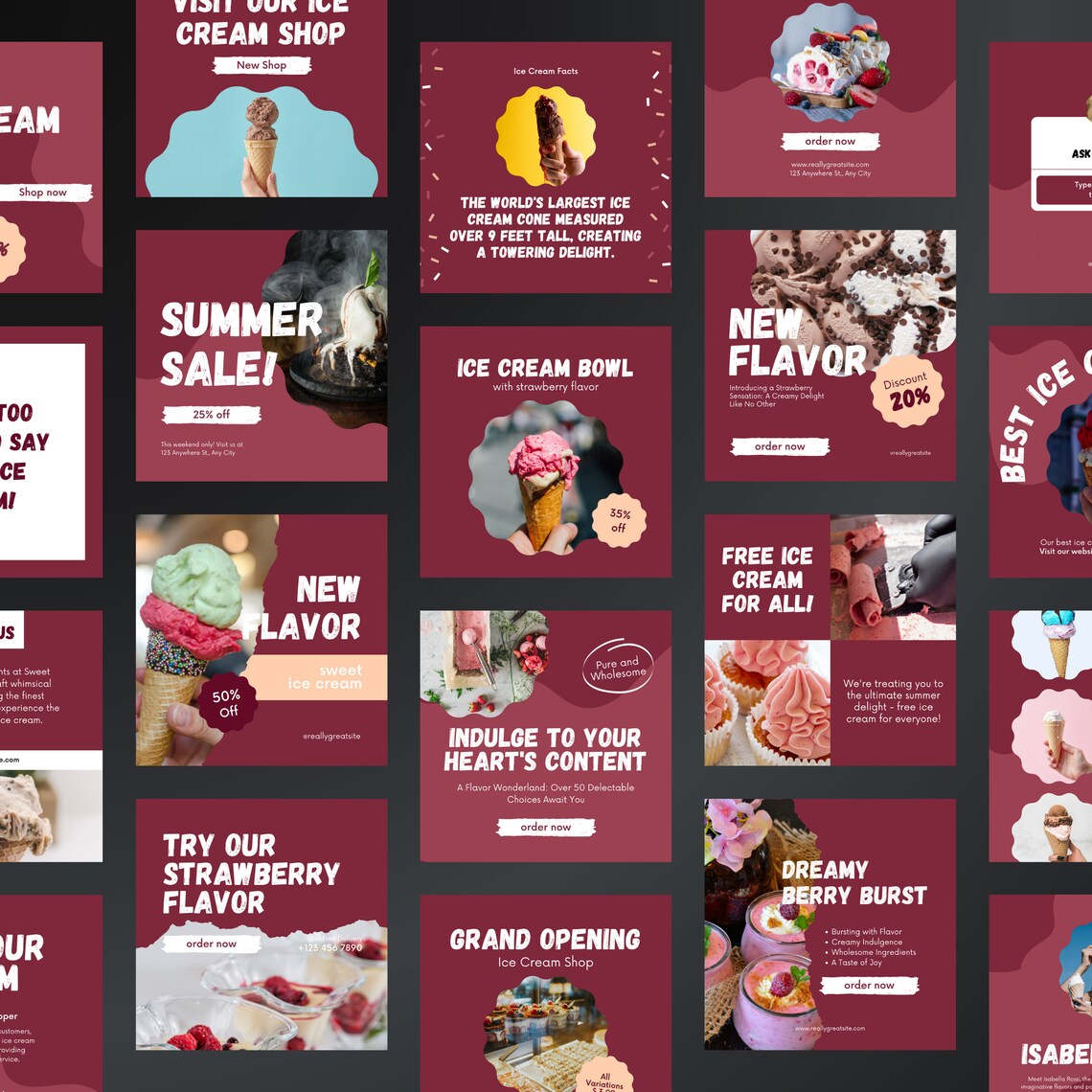 Ice Cream Shop Canva Templates | Editable Instagram Posts for Dessert ...