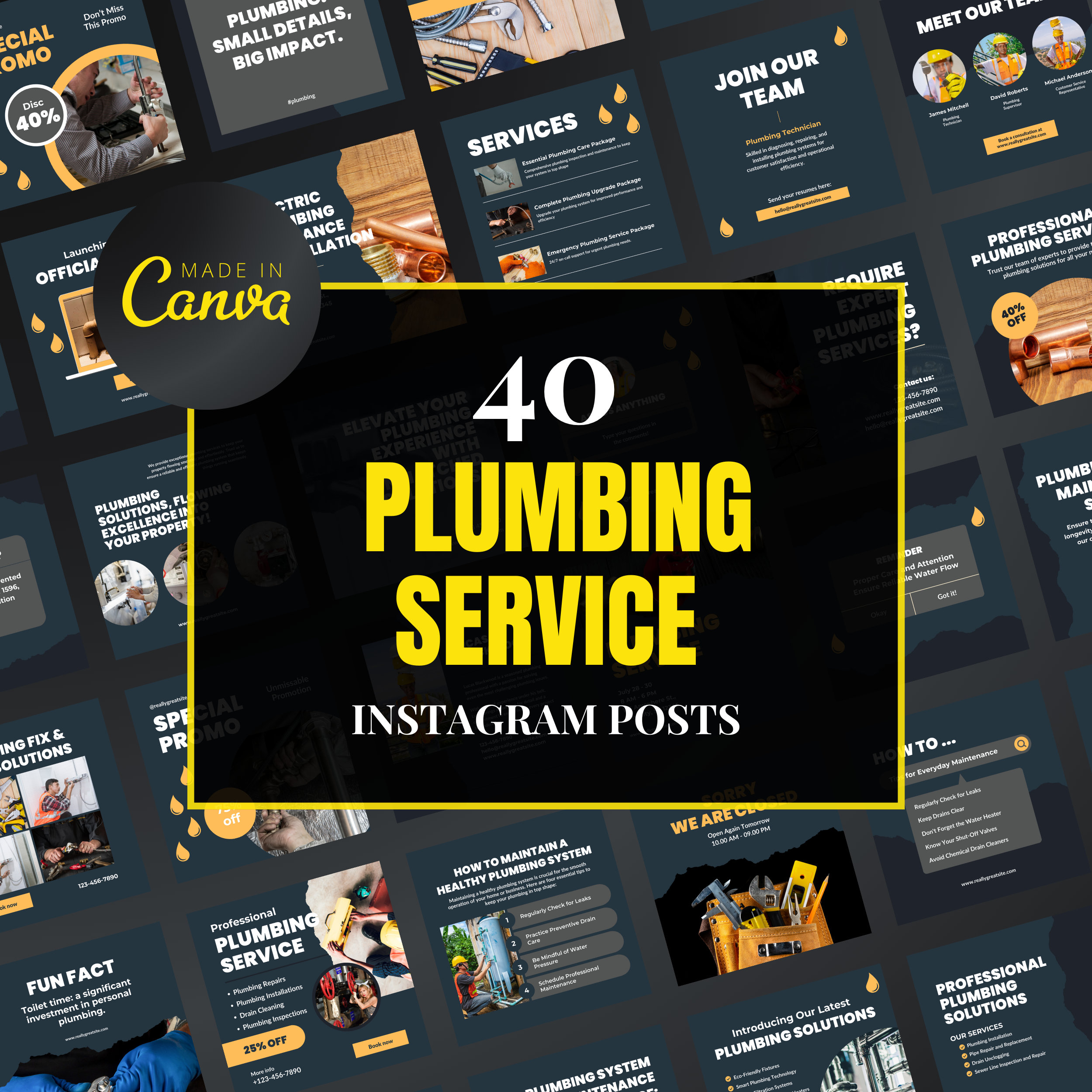 Plumbing Service Canva Templates | Editable Instagram Posts for ...