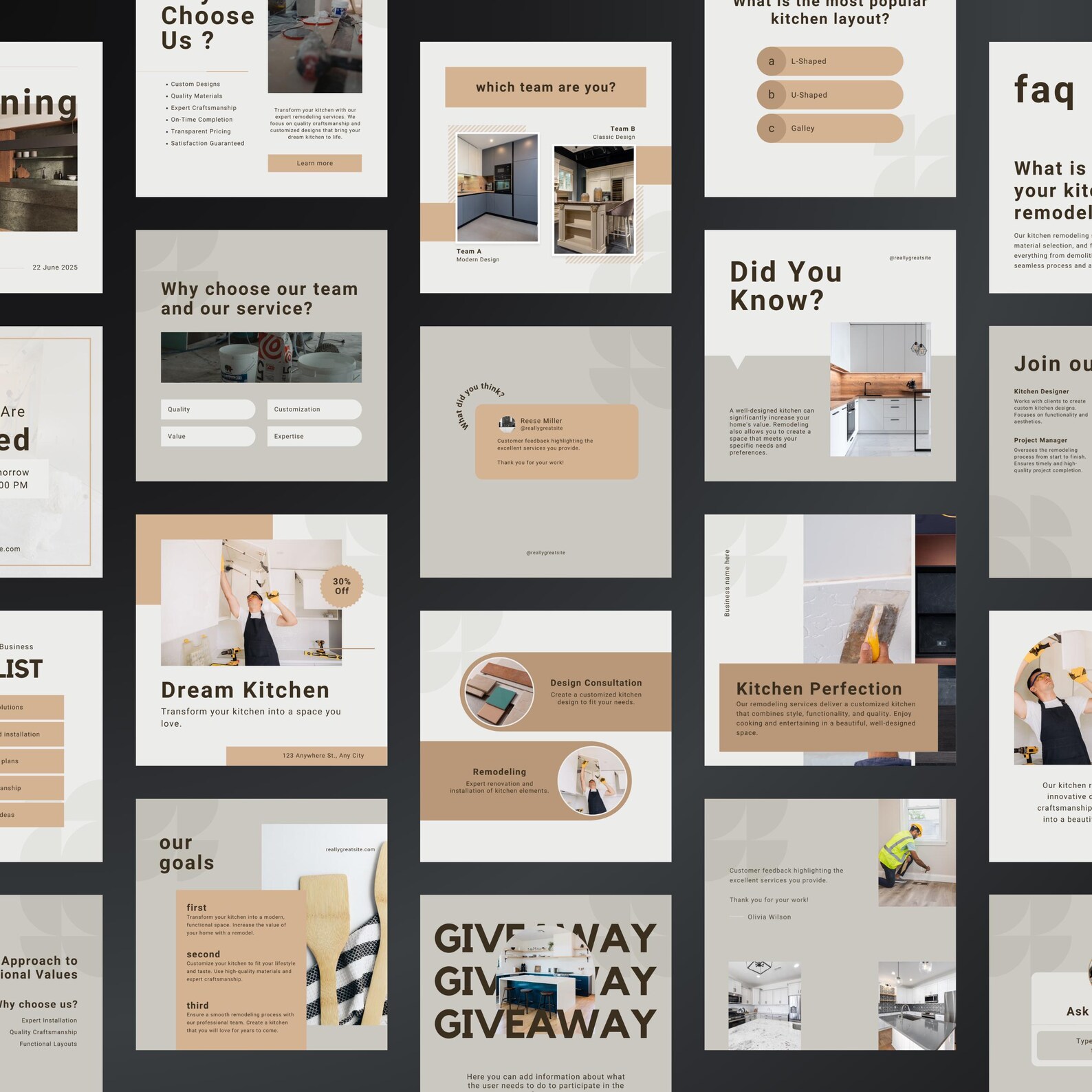 Kitchen Remodeling Canva Template, Kitchen Remodeling Instagram Posts ...