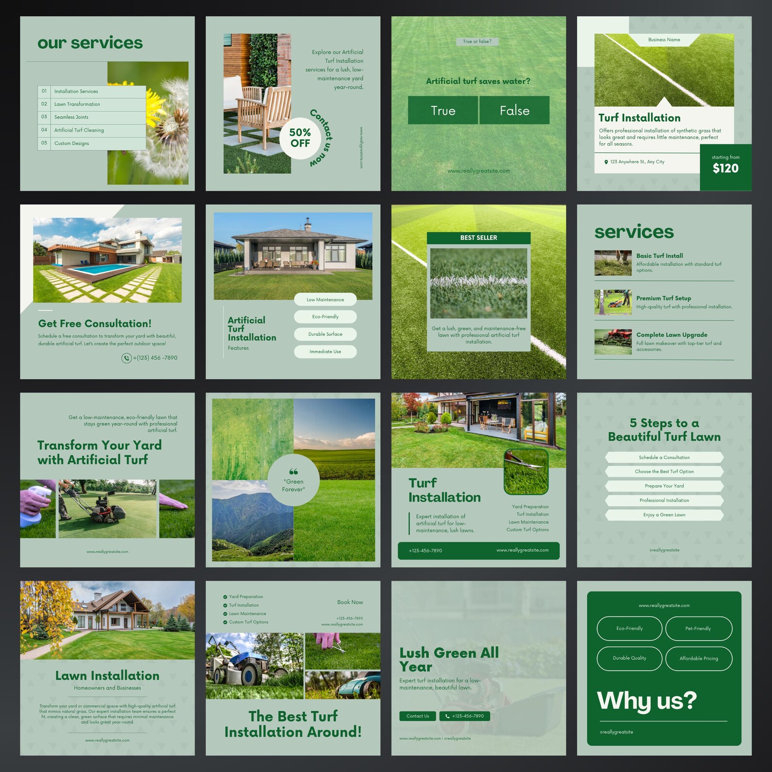 Artificial Turf Installation Service Canva Template, Artificial Turf ...