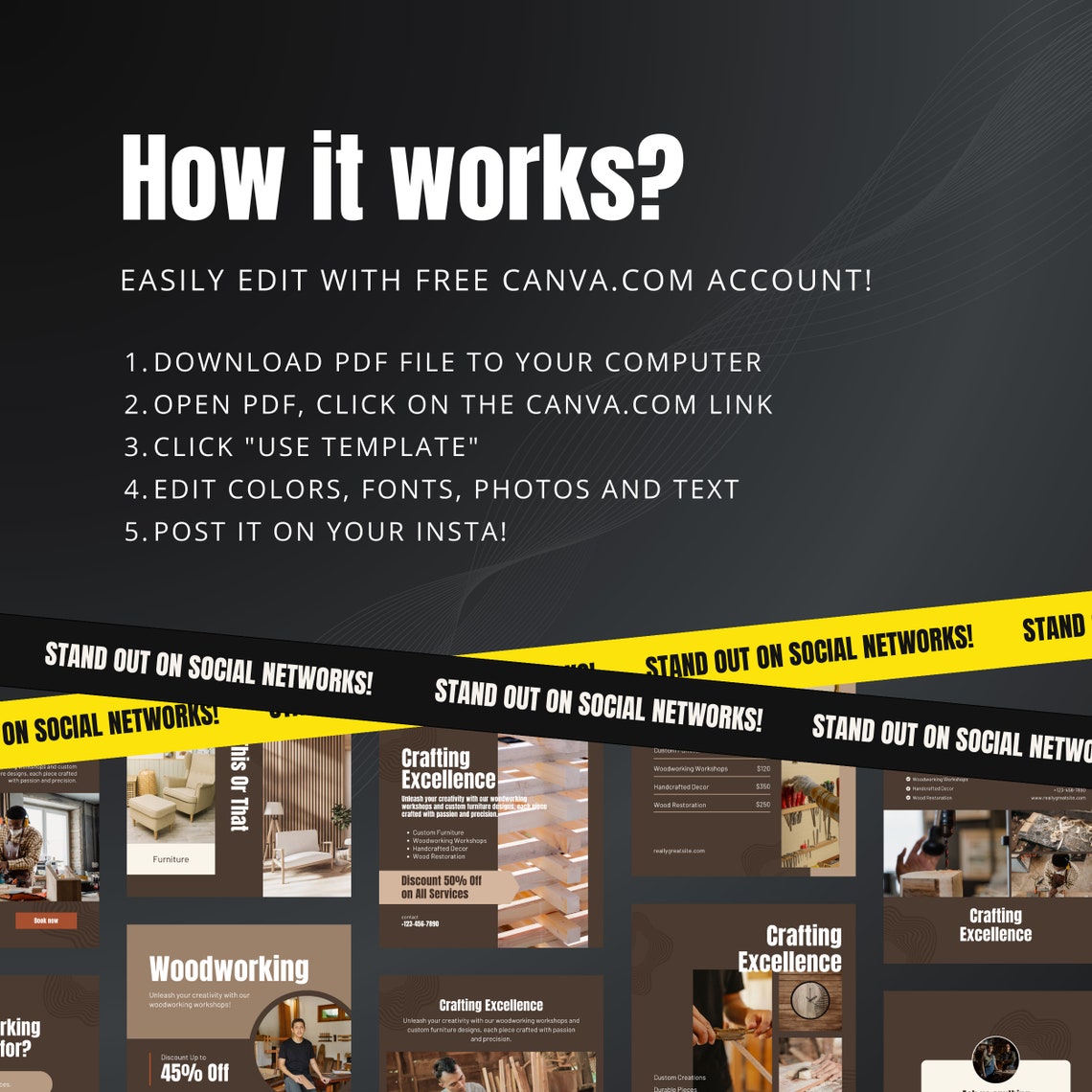 Woodworking Canva Template, Carpenters Canva Template, Social Media ...
