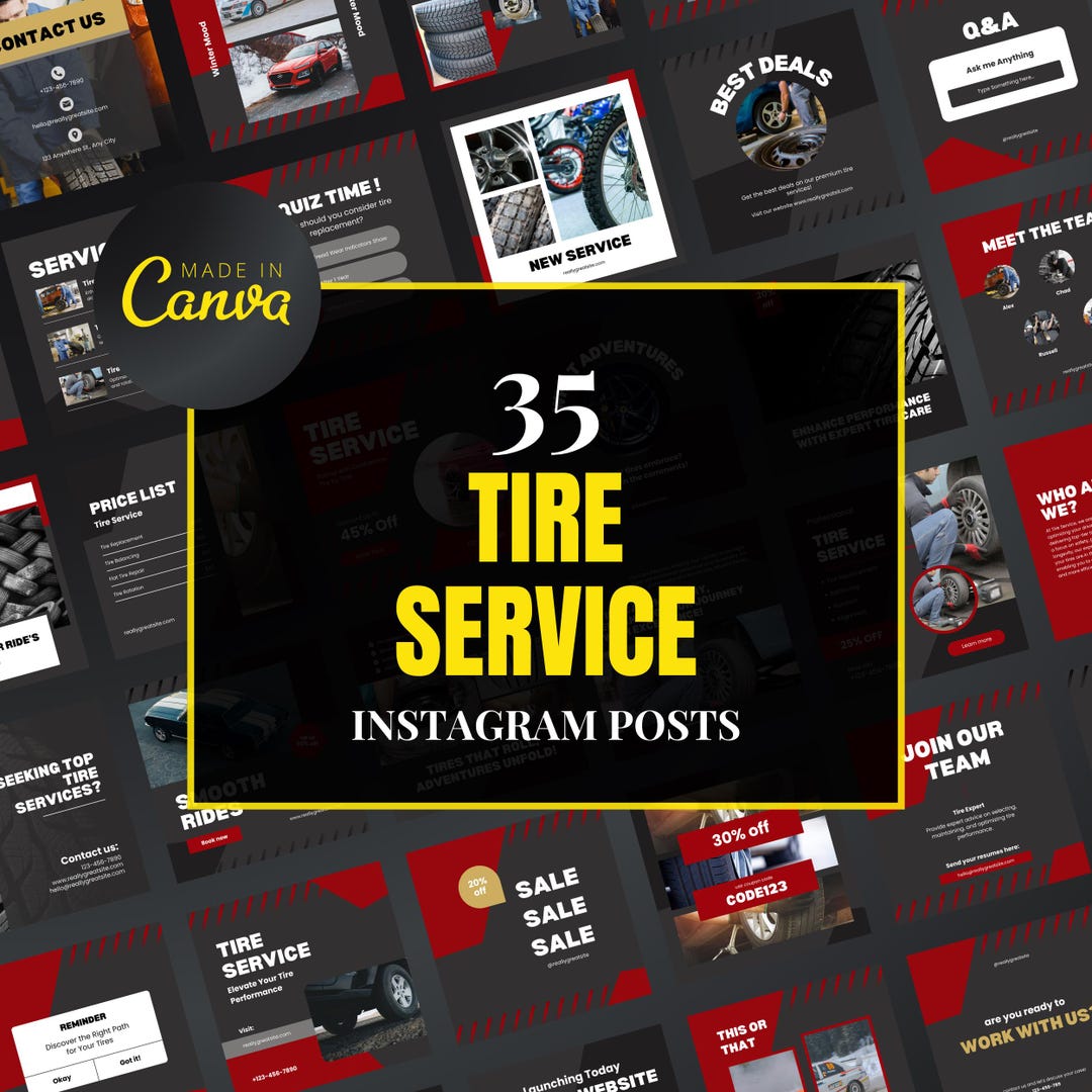 Tire Service Canva Template, Instagram Posts for Tire Service, Auto ...