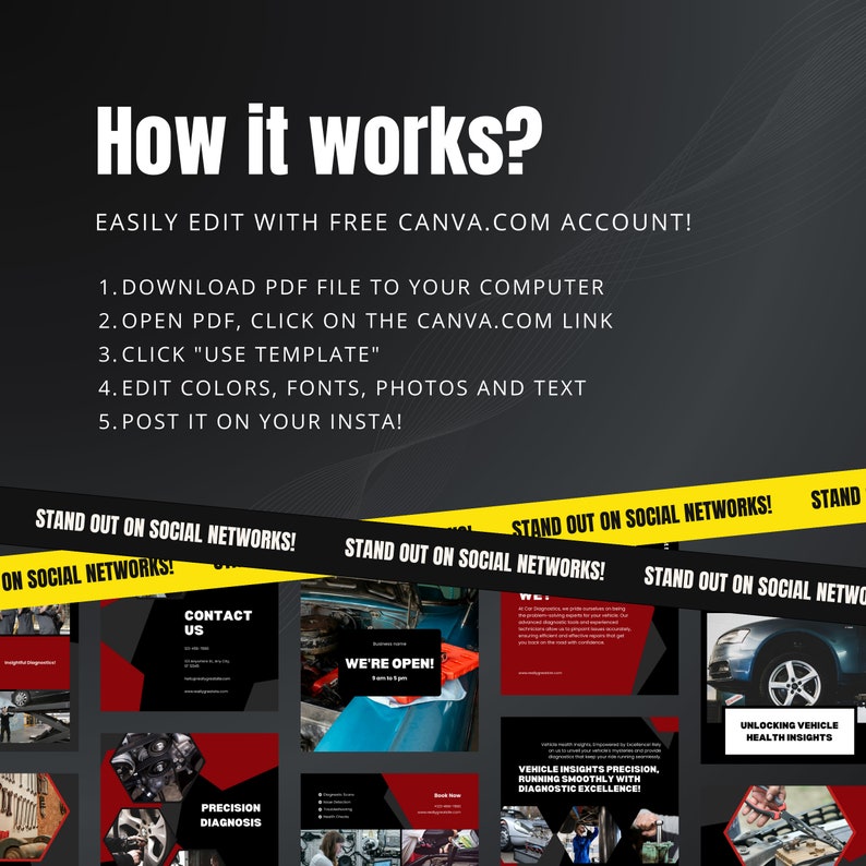 Car Diagnostics Canva Template, Instagram Templates, Canva Templates ...