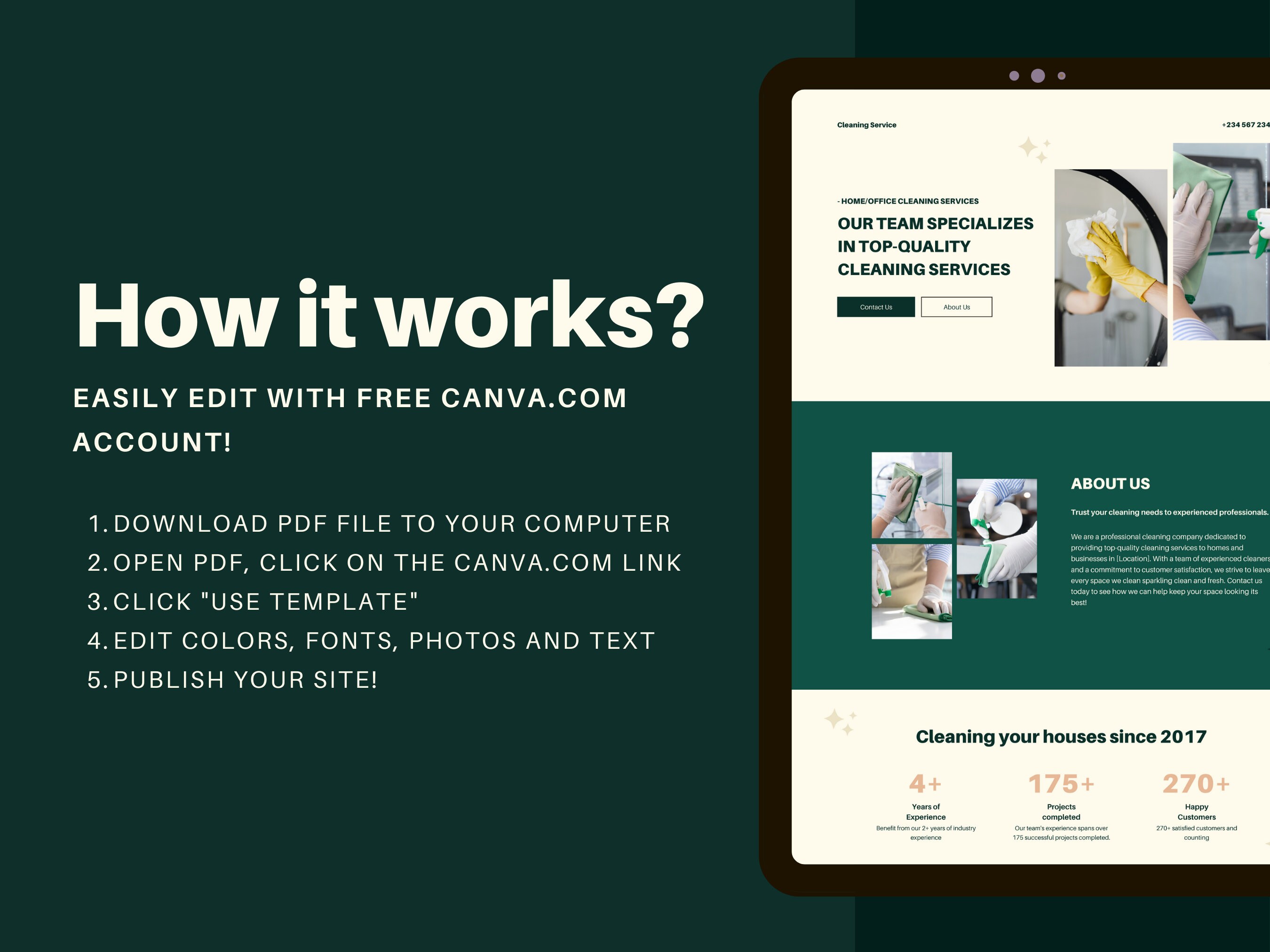 Cleaning Service Website Template, Canva Website, Canva Template for ...