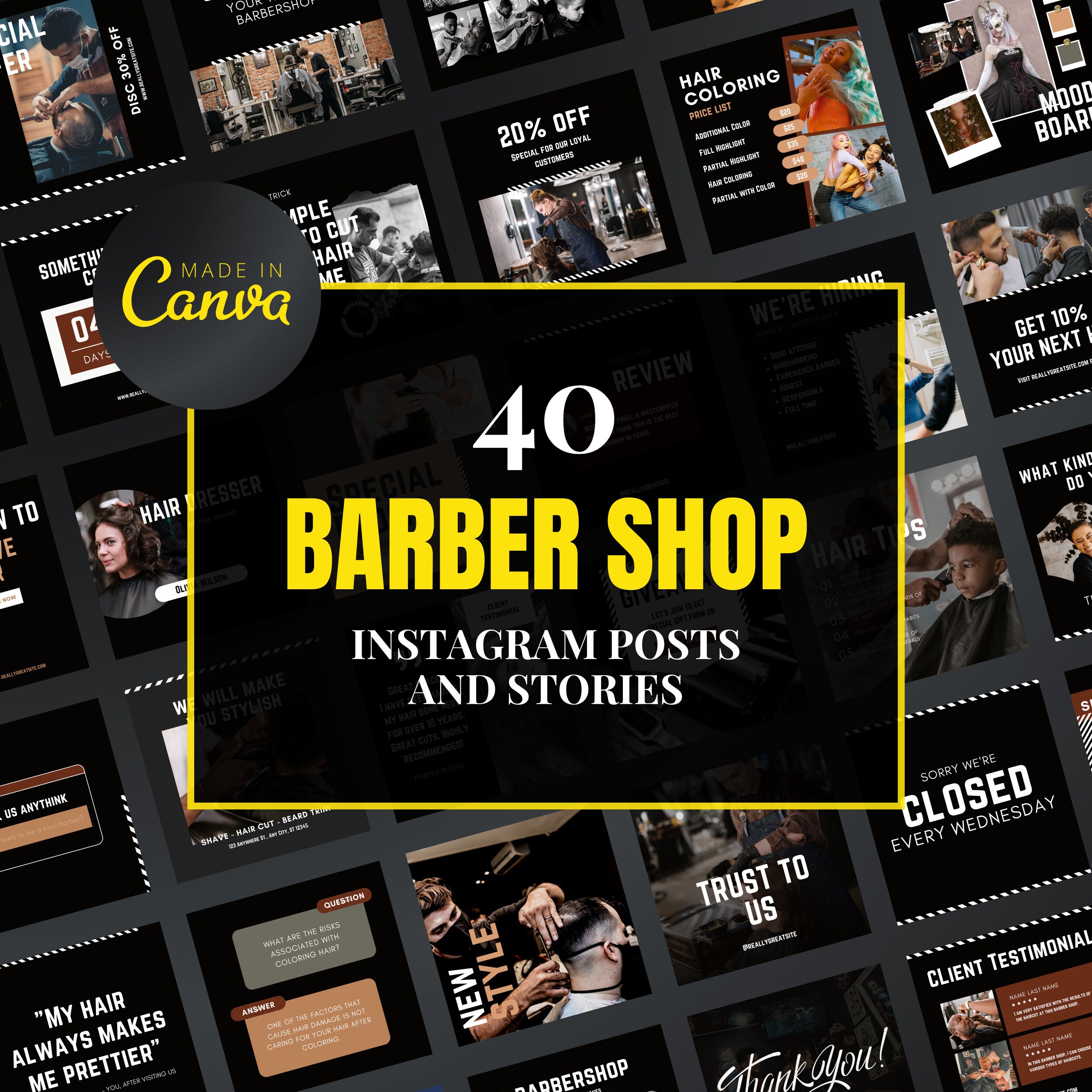 Barber Shop Instagram Posts, Editable Canva Template for Barber Shop ...