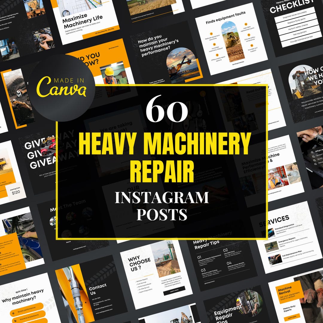Heavy Machinery Repair Canva Templates | Editable Instagram Posts for ...