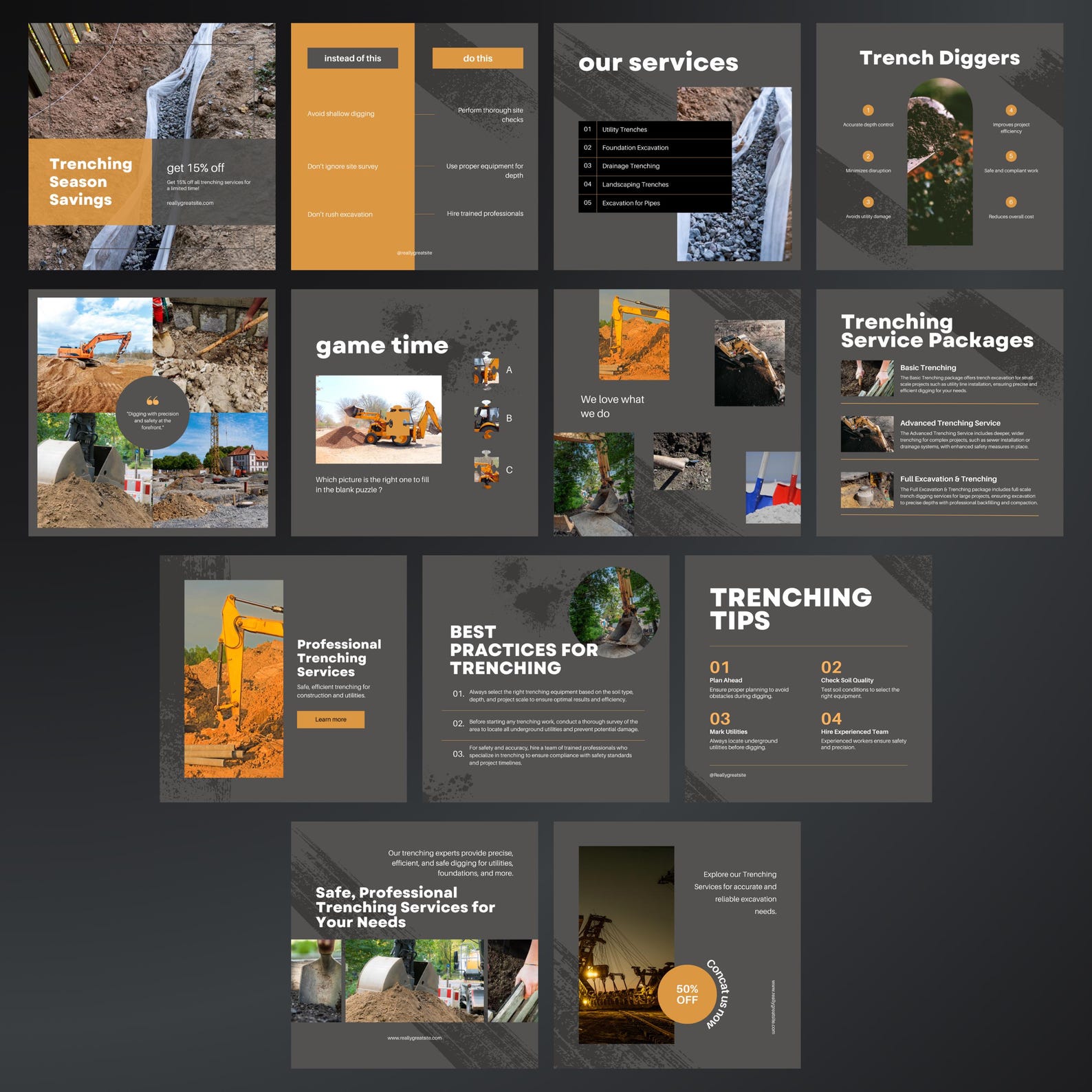 Trench Diggers Canva Templates, Trench Digger Business Templates ...