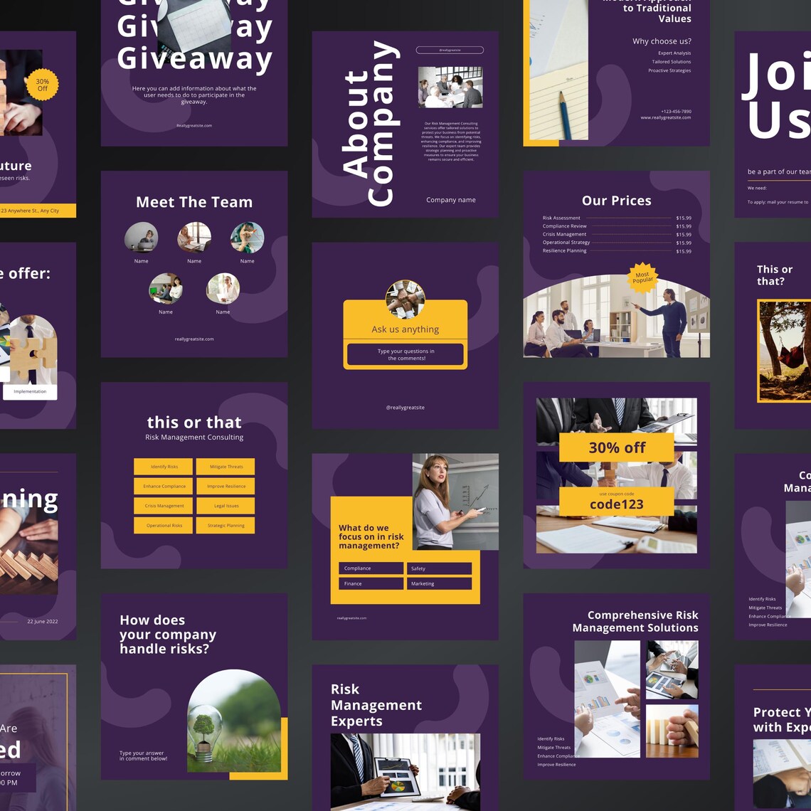 Risk Management Consulting Canva Templates | Editable Instagram Posts ...
