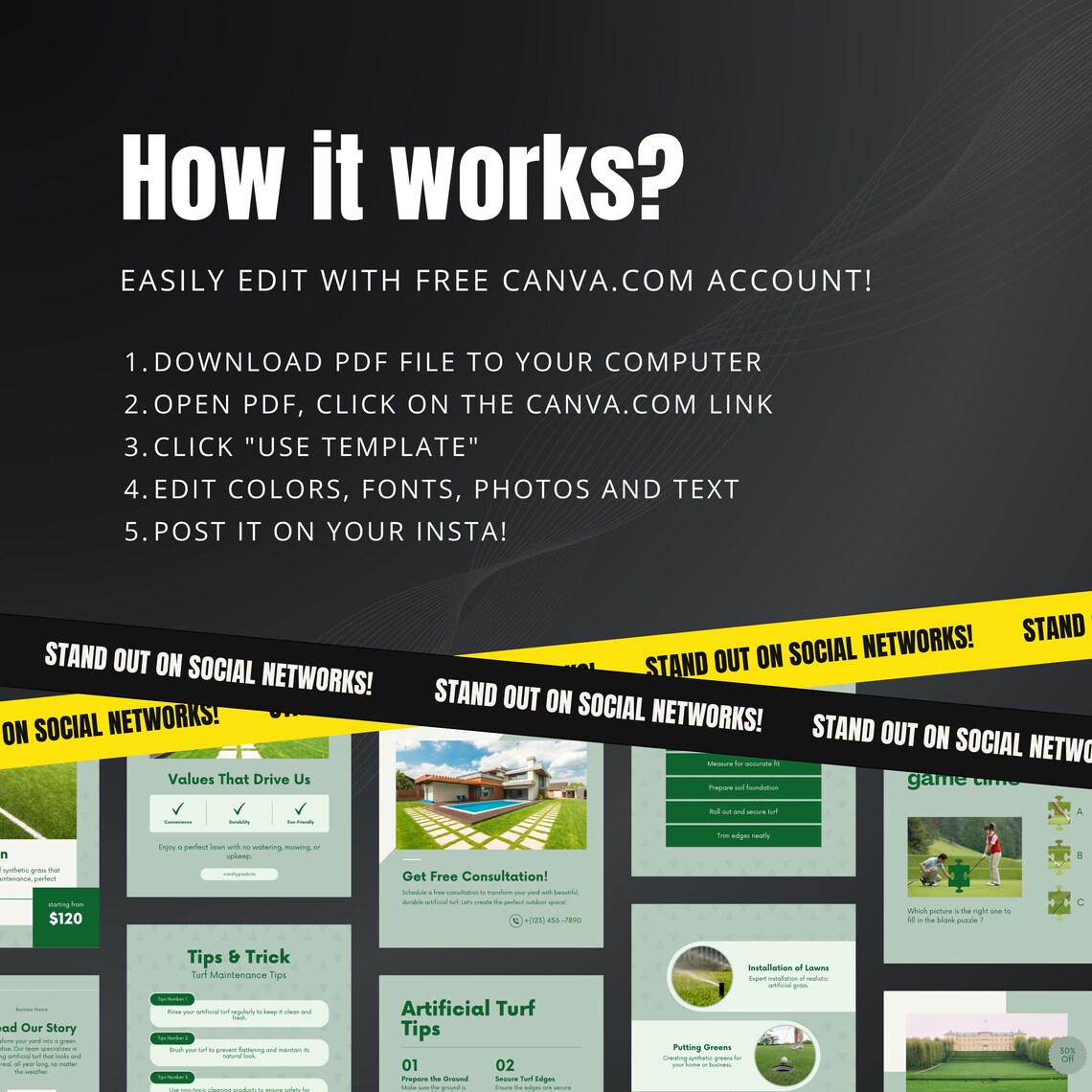 Artificial Turf Installation Service Canva Template, Artificial Turf ...