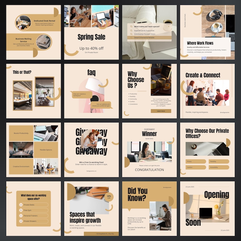 Co-working Space Canva Templates | Editable Instagram Post Kit for ...