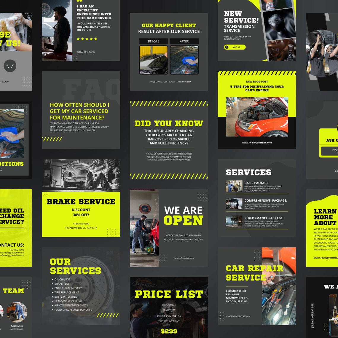 Auto Repair Shop Canva Templates, Automotive Posts, Car Repair Feed ...