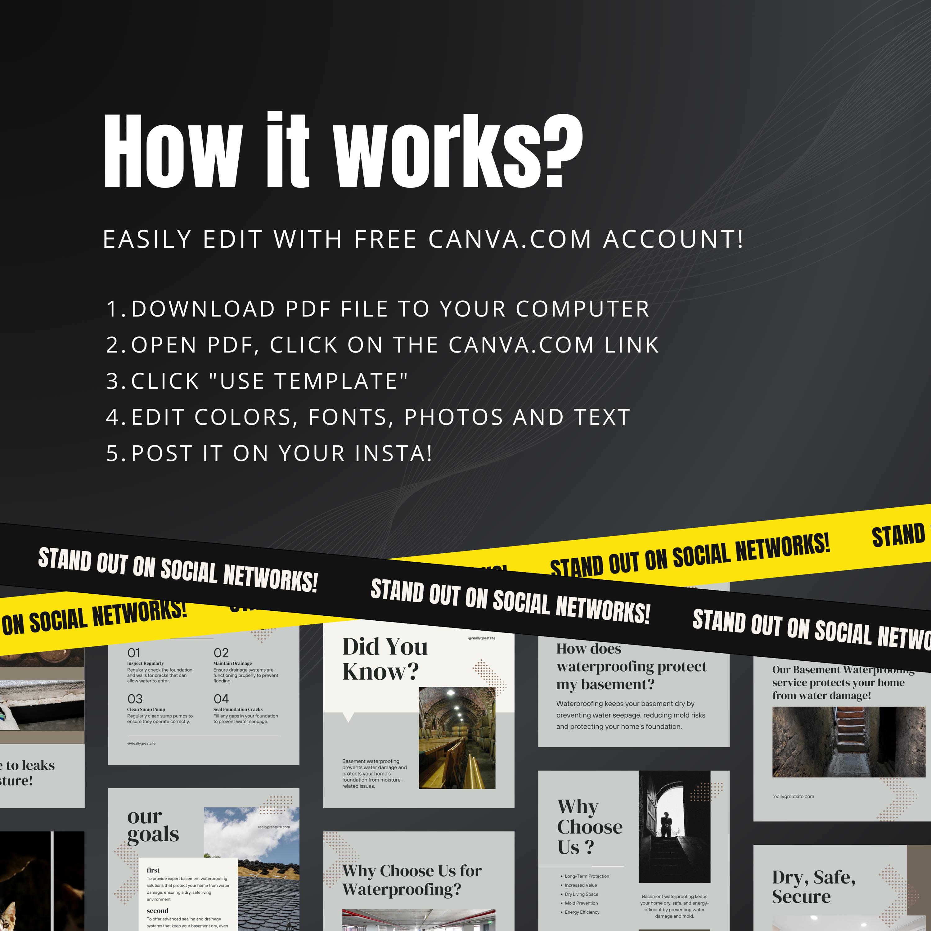 Basement Waterproofing Service Canva Template, Basement Waterproofing ...