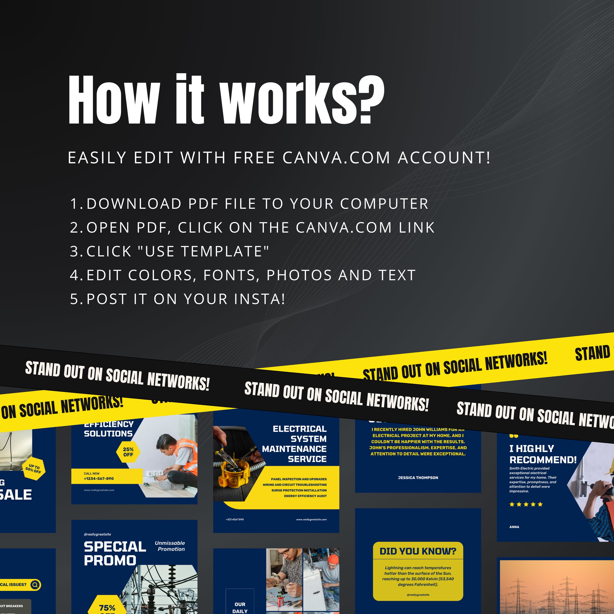 Electrical Solutions Canva Templates | Editable Instagram Posts for ...