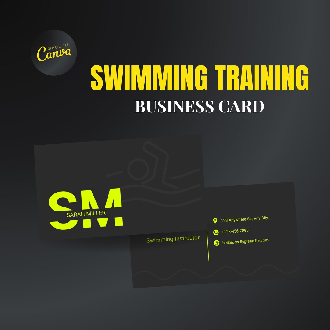 Swimming Trainer Business Card Template, Swimming Lesson Canva Template ...