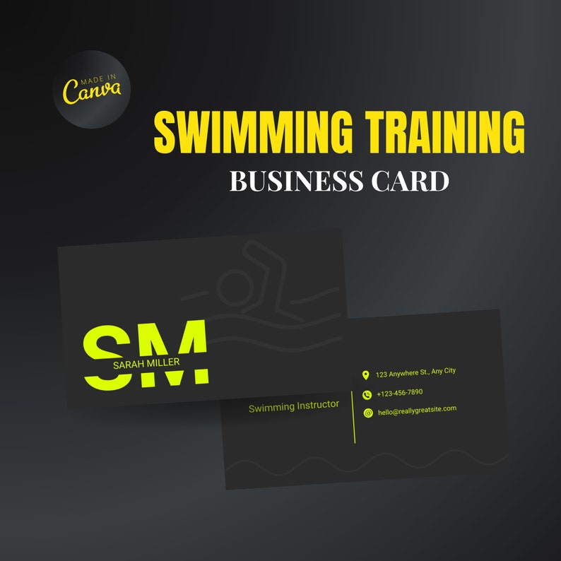 Swimming Trainer Business Card Template, Swimming Lesson Canva Template ...
