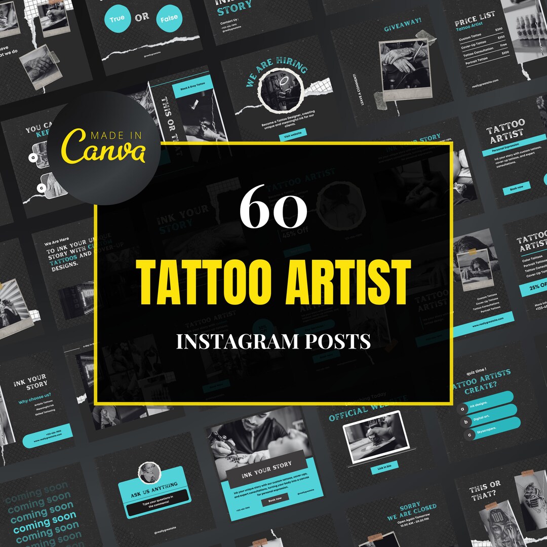 Tattoo Artist Instagram Template, Tattoo Artist Canva Template, Tattoo ...
