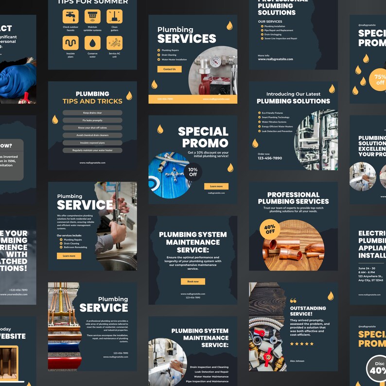 Plumbing Service Canva Templates | Editable Instagram Posts for ...