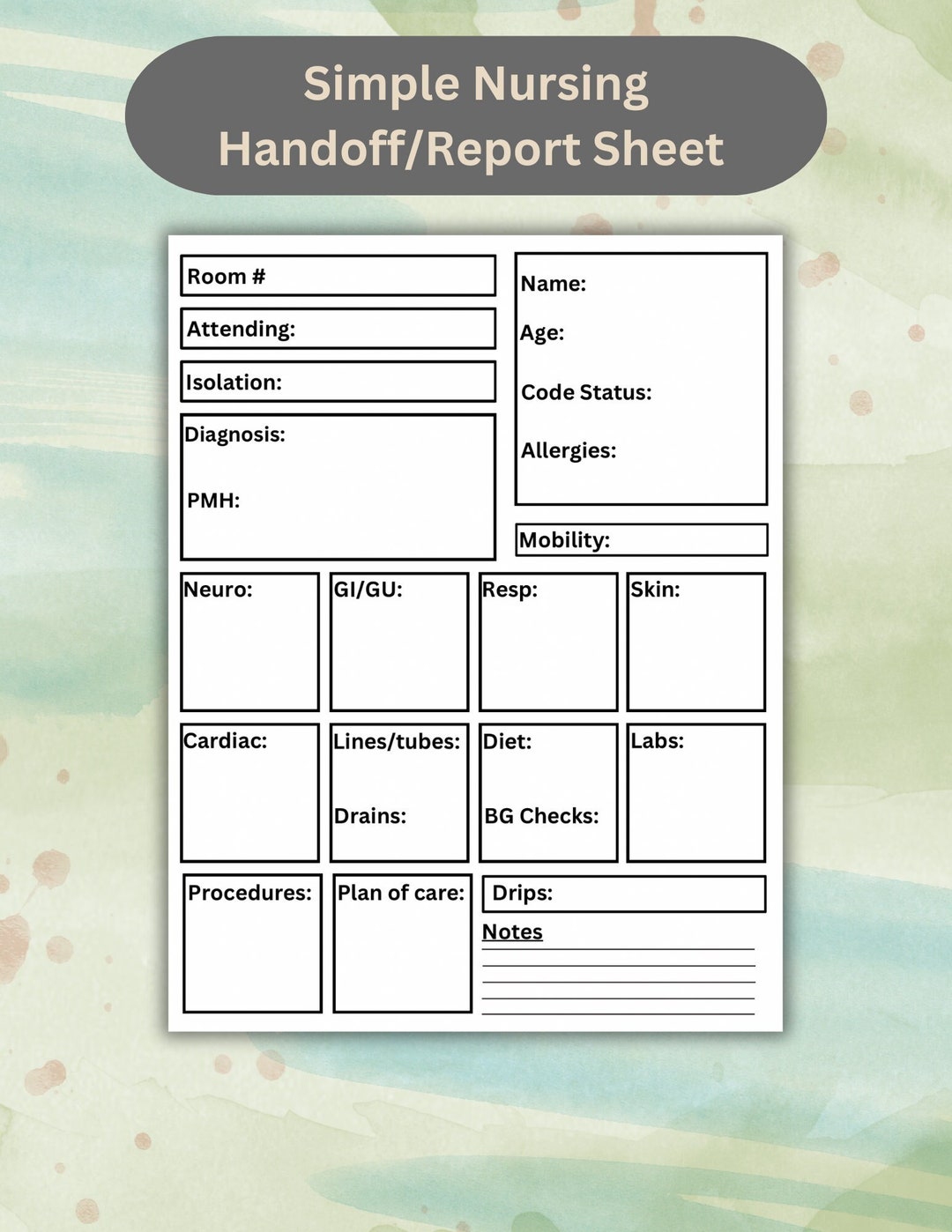 Nursing Report Sheet, Nurse Report Sheet, Easy to Use, Registered Nurse ...