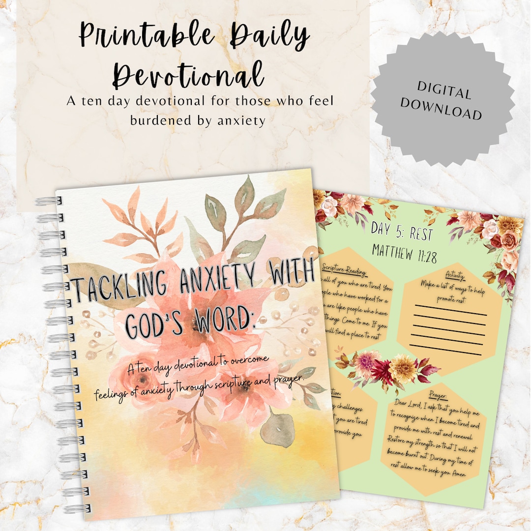 Printable Daily Devotional, Anxiety Relief, Faith Reflection, Bible Summary, Digital Bible ...