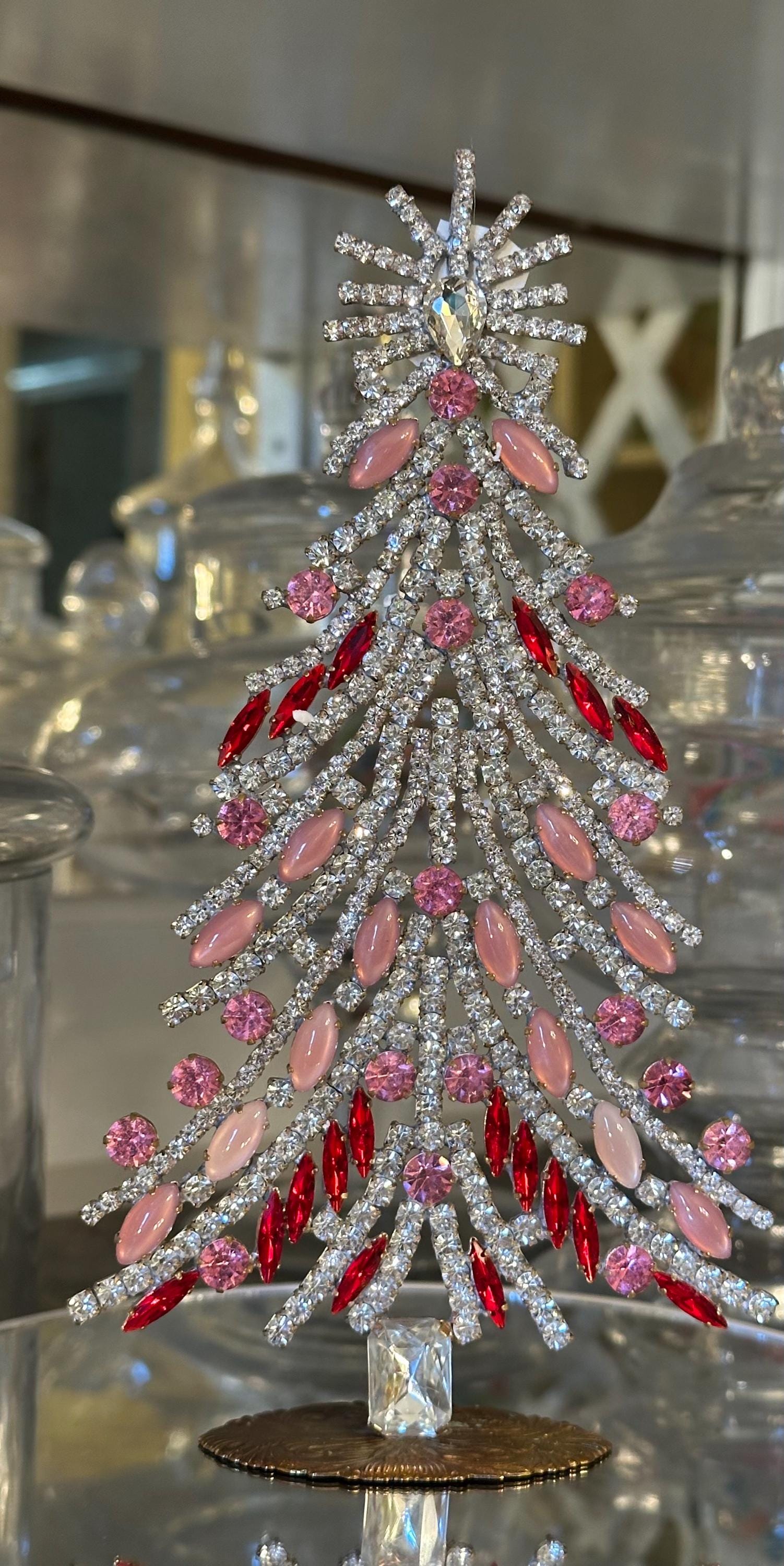 Flowing 8” Clear, Pink and Red Czech Rhinestone Tree, Vintage Czech ...