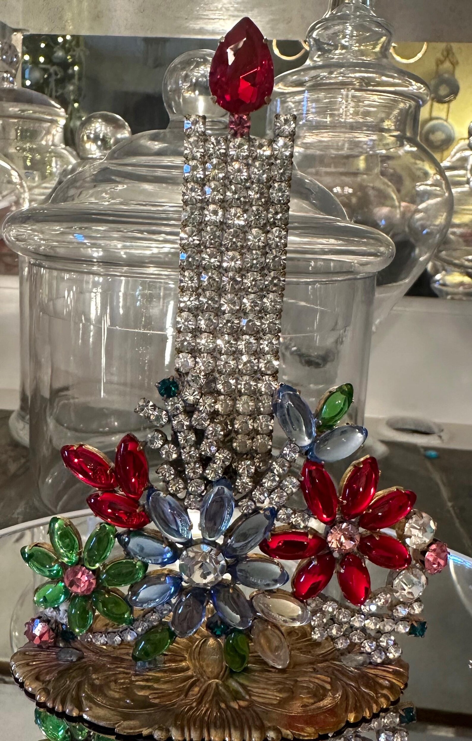 5.75” Clear and Red Czech Rhinestone Candle Decoration. - Etsy