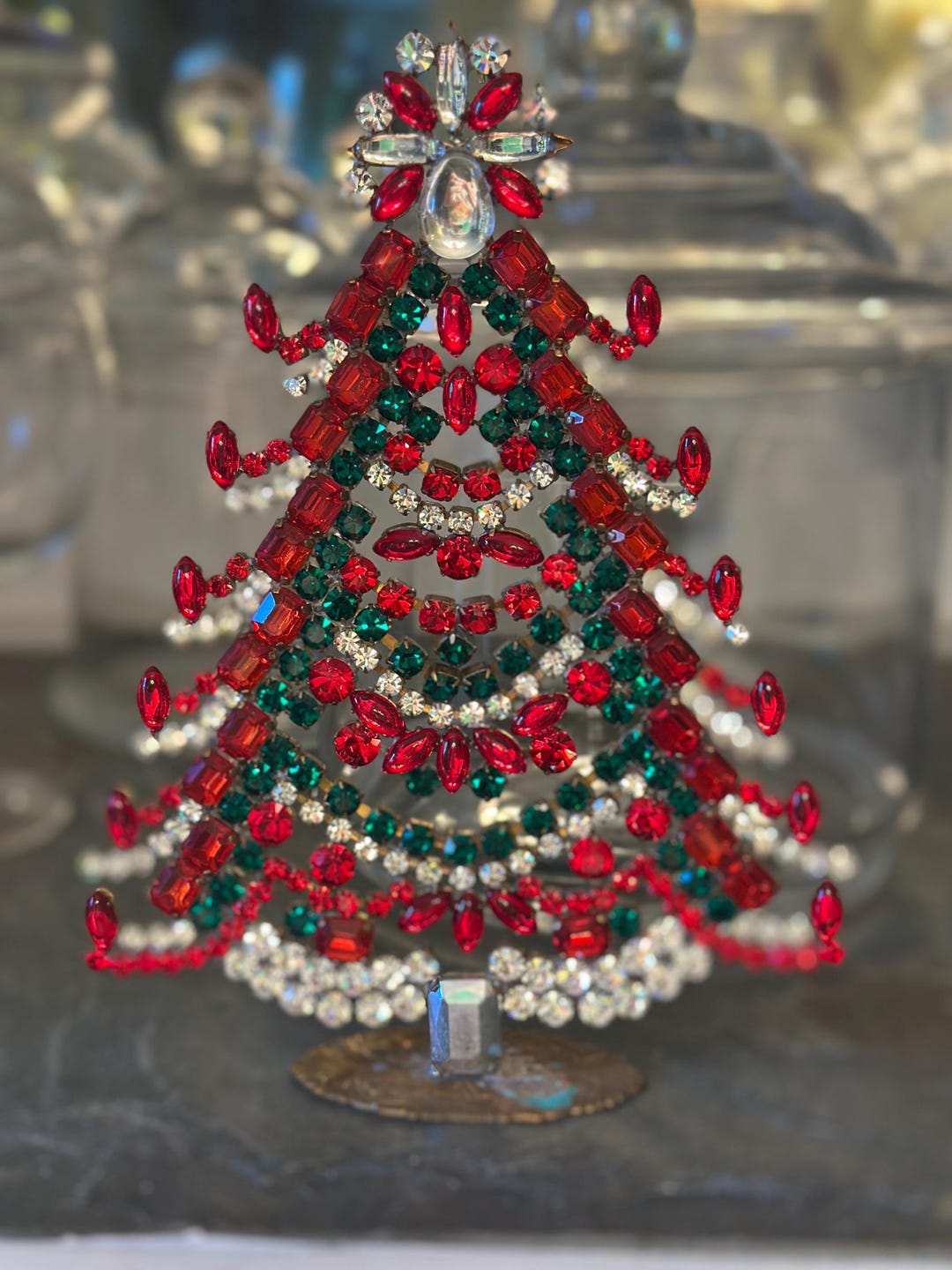 Classic Vintage Red and Green 7.5” Czech Rhinestone Tree, Vintage Czech ...