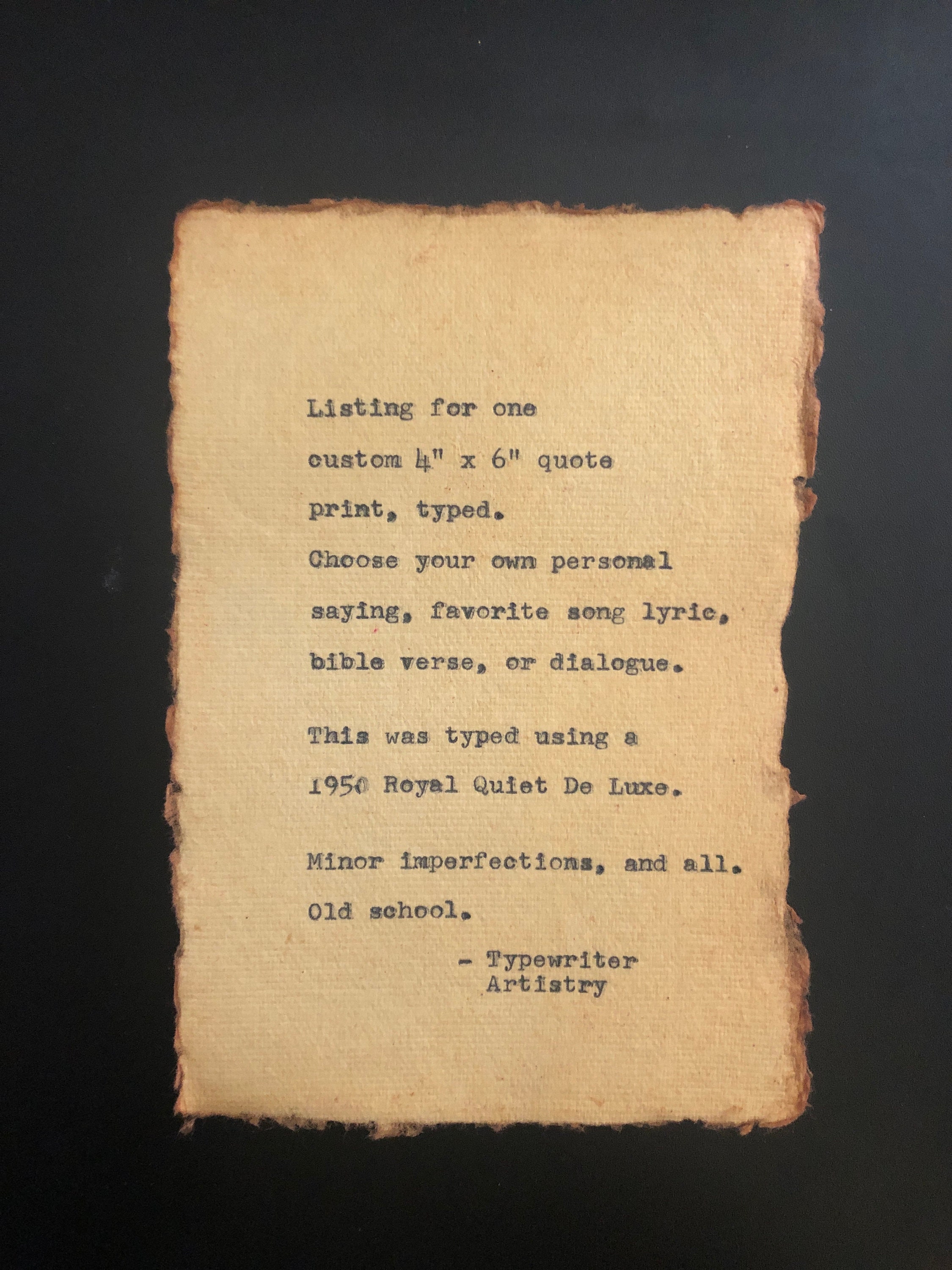 Custom Typed Quote, Typed on Antique Typewriter. Your Choice of Deckled ...