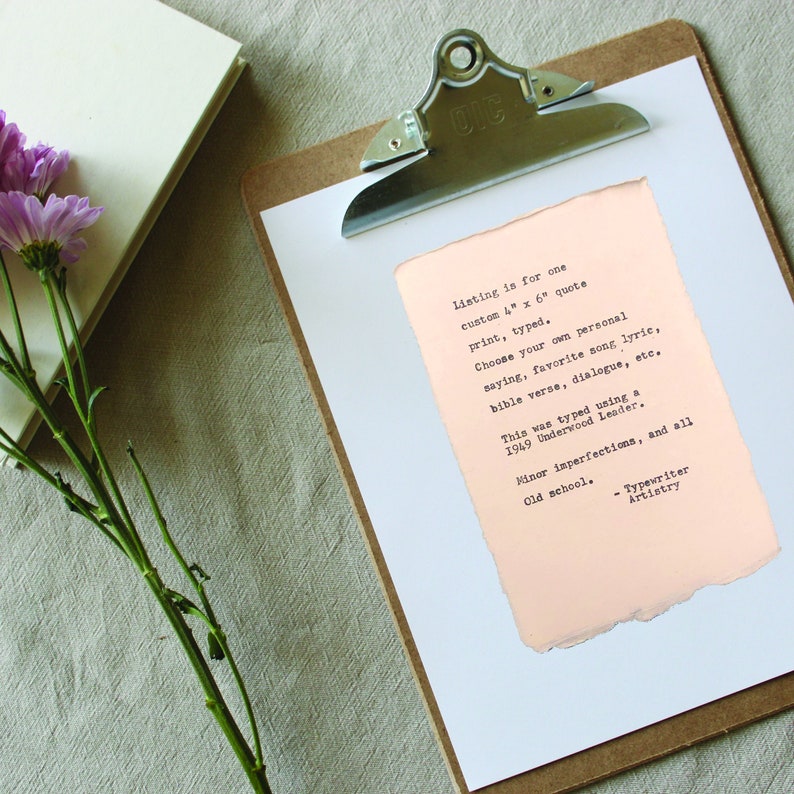 Custom Typed Quote, Typed on Antique Typewriter. Your Choice of Deckled ...