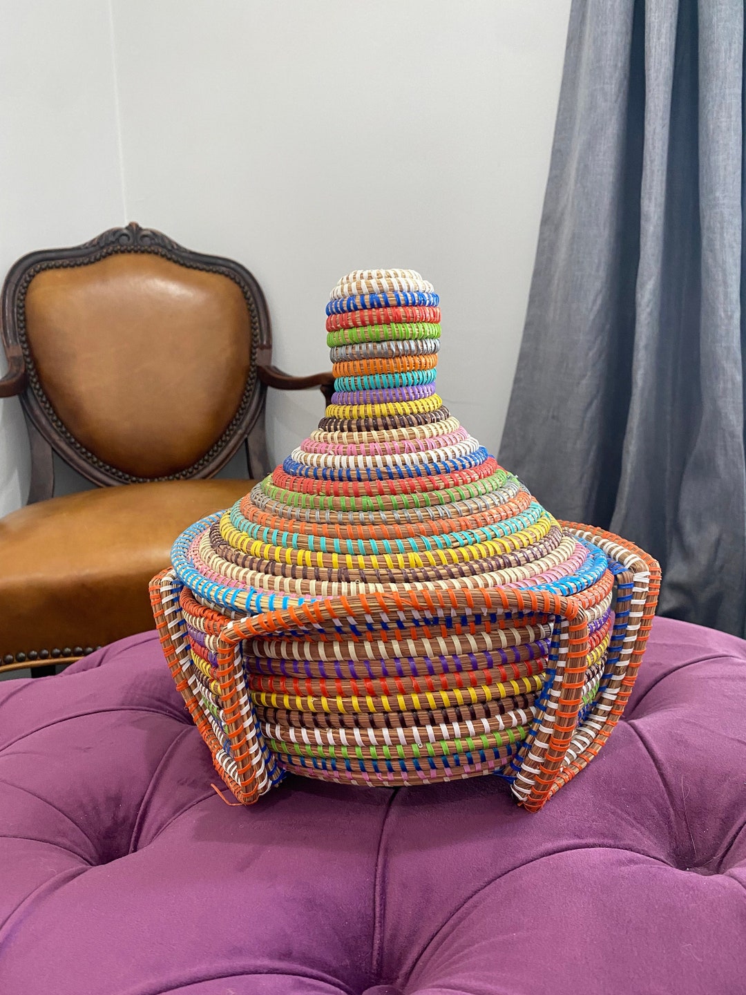 Large Lidded Senegalese Basket: Recycled Materials, Unique Design - Etsy