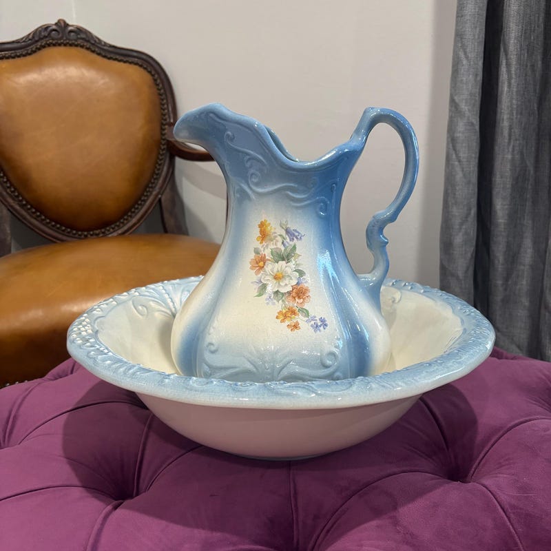 Antique Wash Basin and Pitcher - Etsy
