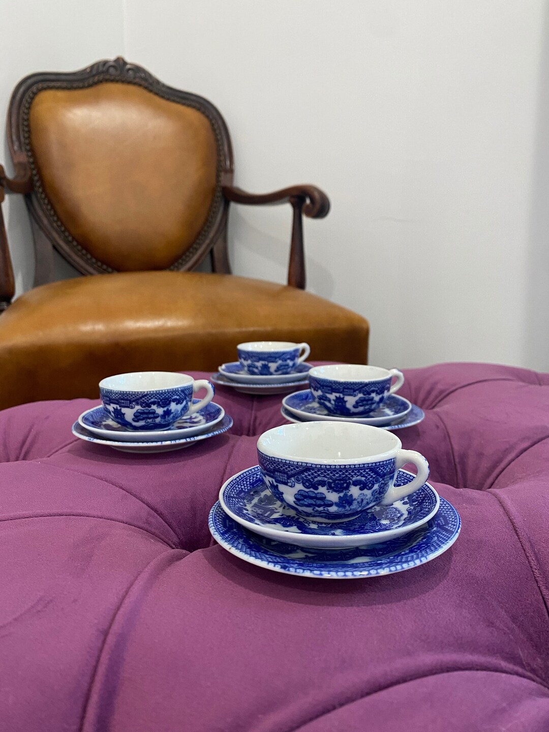 Set of 4 1920’s Blue Willow Miniature Tea Cups, Saucers, and Plates - Etsy