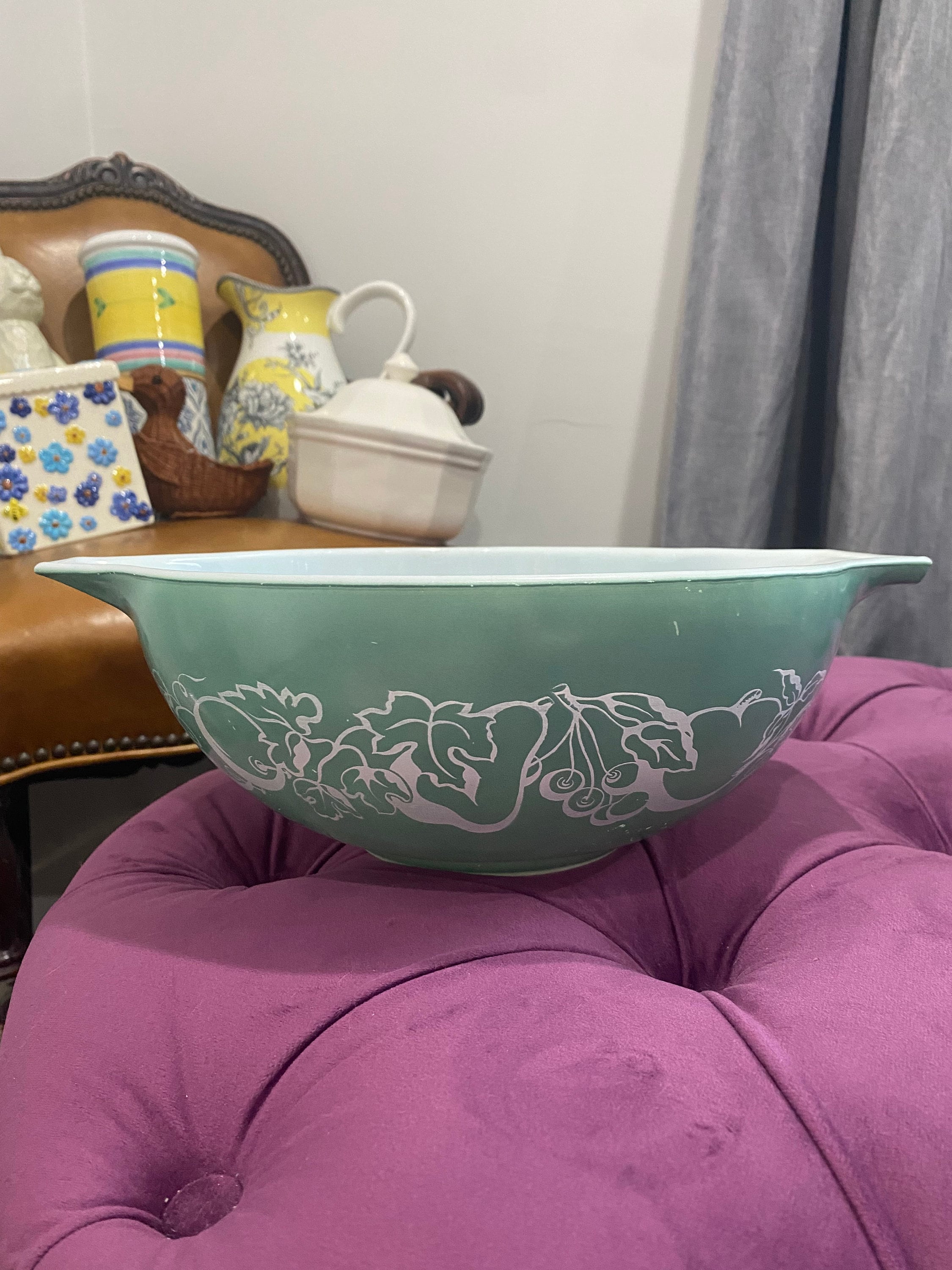 1960’s Teal PYREX Fruit Salad Pattern Bowl - Etsy