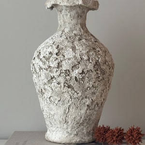 Grey Textured Vessel - Aged Wabi Sabi Paper Clay Vase - Rustic Antique ...