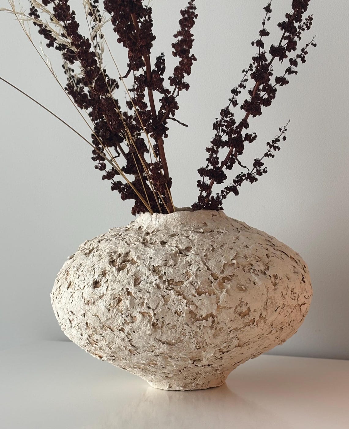 Textured Paper Clay Vase: Large Wabi Sabi Pottery - Japandi Decor - Etsy