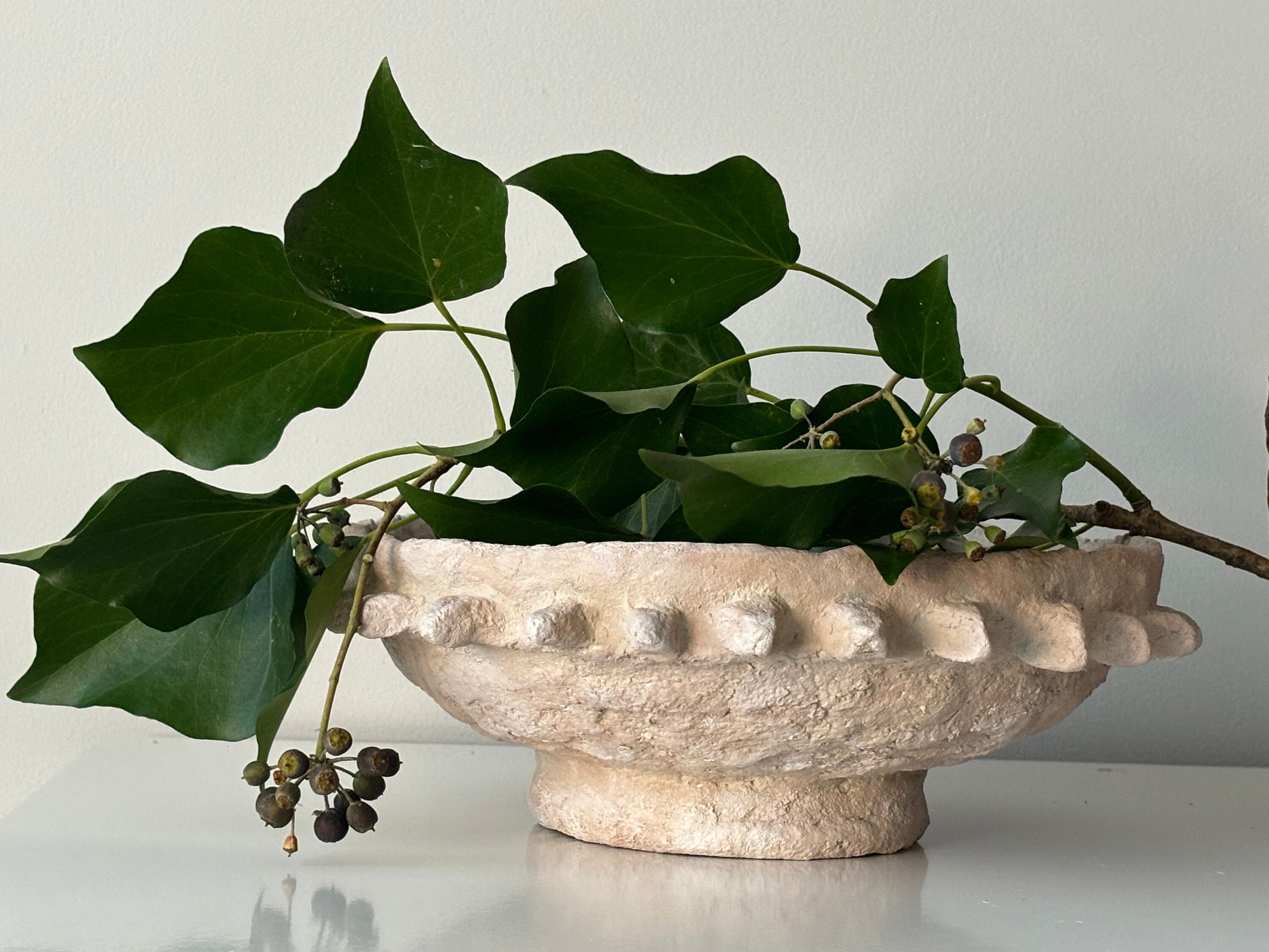 Rustic Wabi-sabi Paper Clay Bowl With Spikes Detail, Handcrafted Home ...