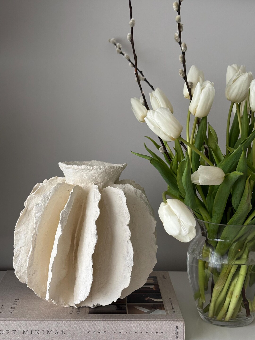 Handmade Paper Clay Vase – Large White Sculptural Japandi Statement ...