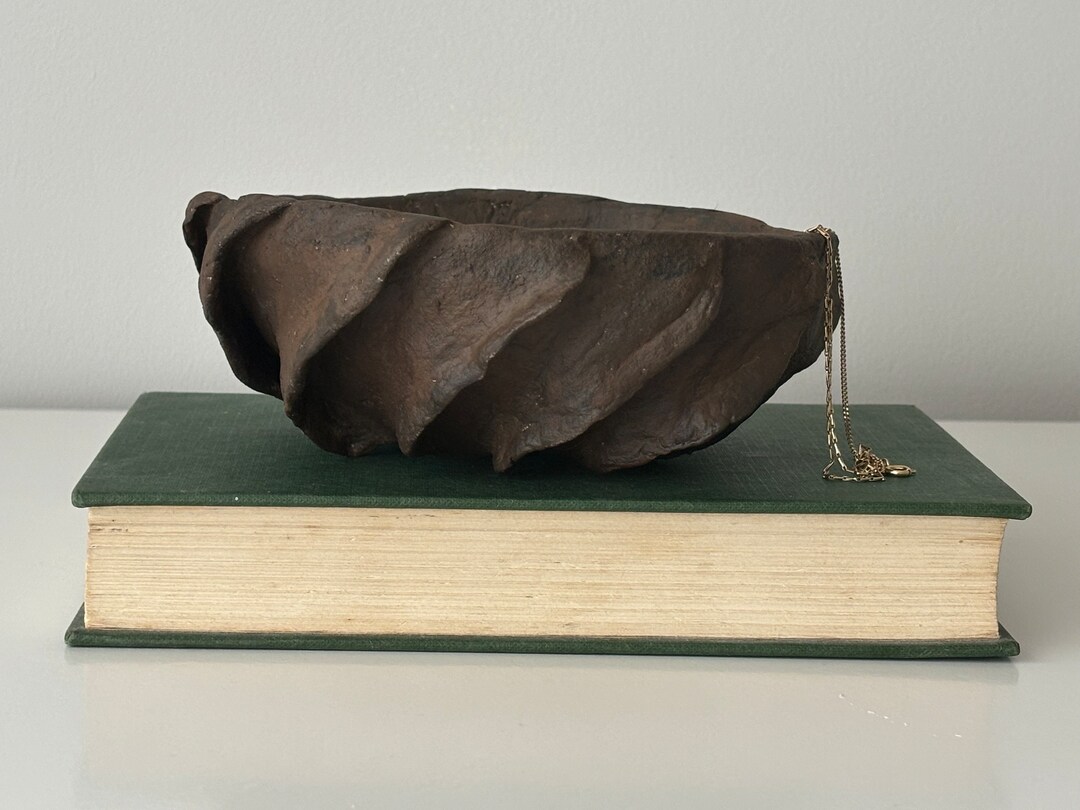 Handcrafted Tribal Inspired Brown Trinket Dish Unique Paper Clay Design ...