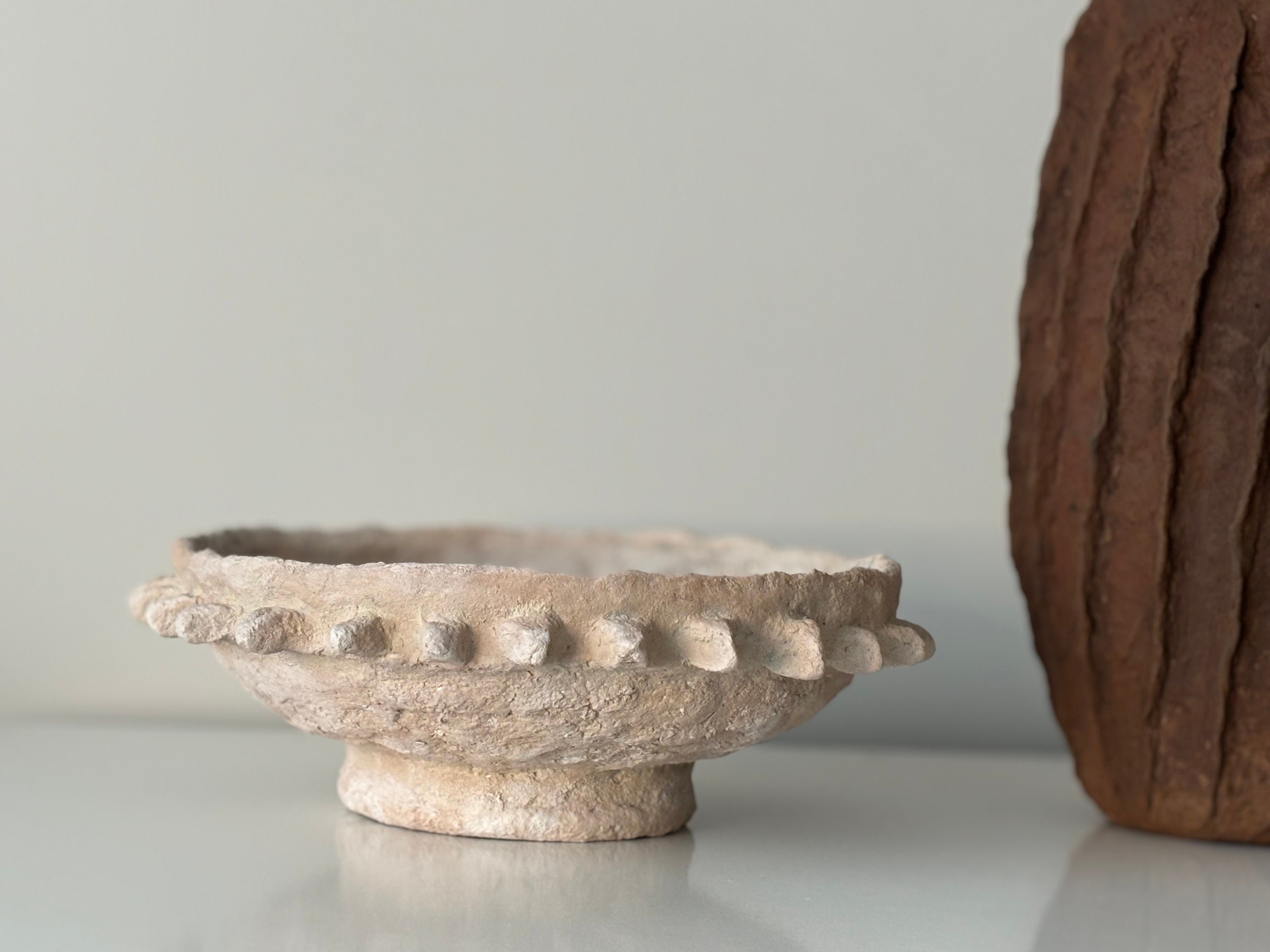 Rustic Wabi-sabi Paper Clay Bowl With Spikes Detail, Handcrafted Home ...