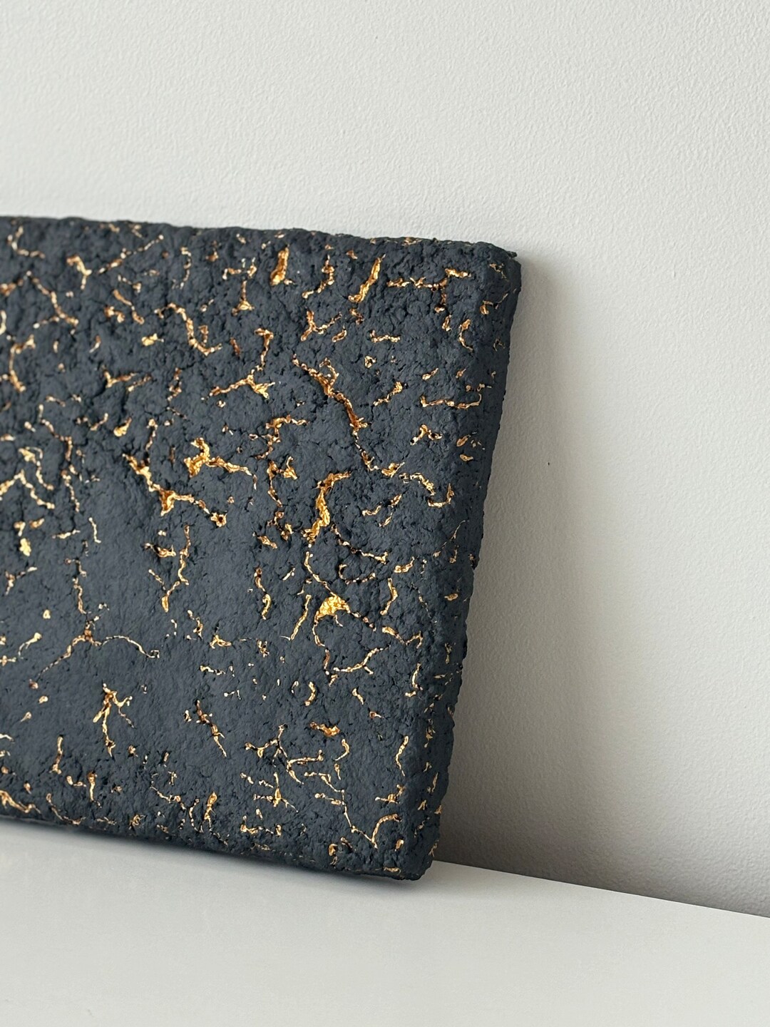 Wabi-sabi Gold and Dark Grey Paper Clay Canvas Abstract Wall Art - Etsy