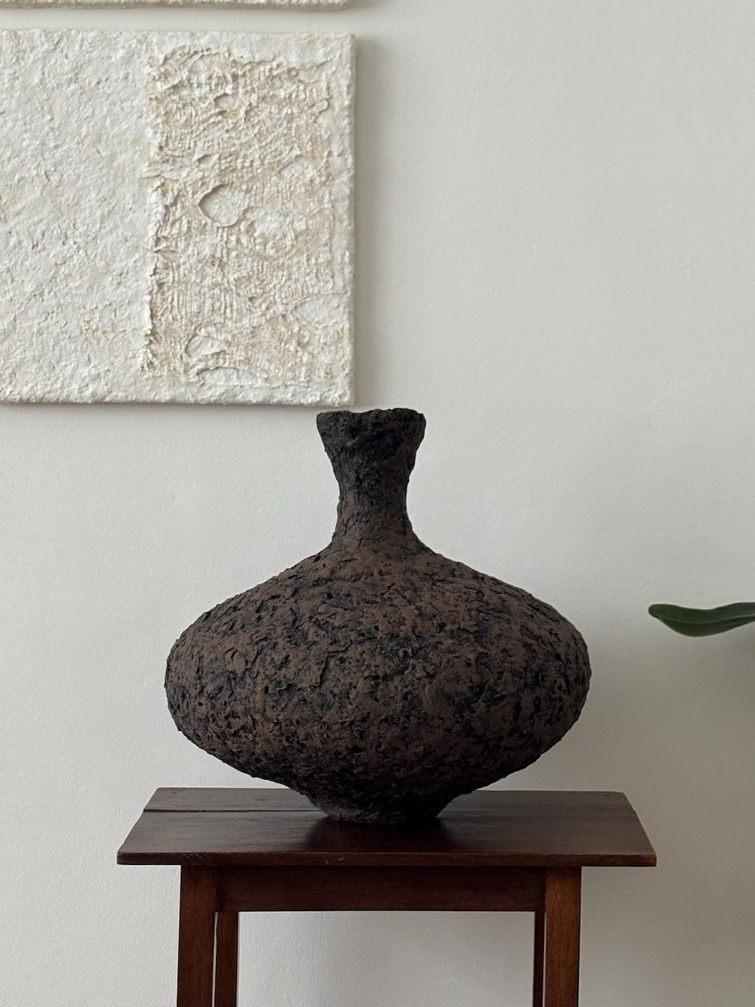 Wabi Sabi Handmade Paper Clay Vase: Brown Black Pottery, Contemporary ...